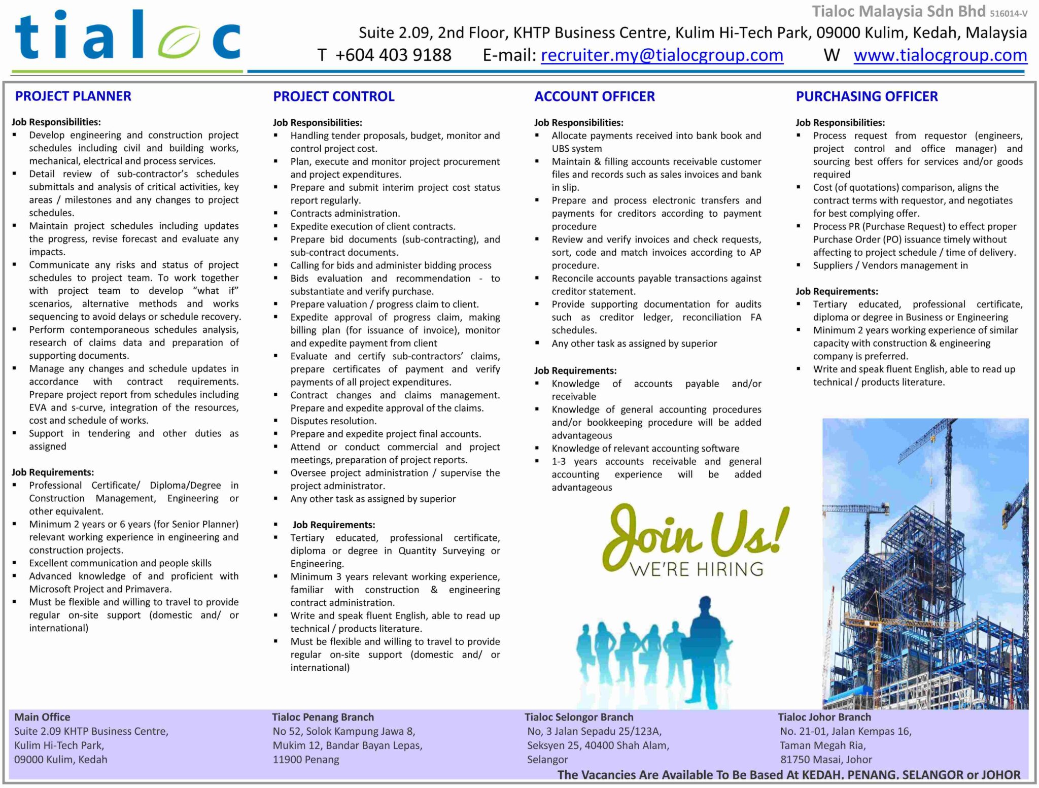 Job Vacancy In Tialoc Malaysia Sdn Bhd - KHTP